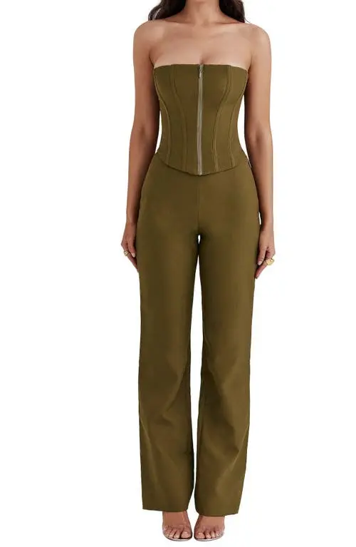 MISTRESS ROCKS Strapless Corset Jumpsuit - Khaki