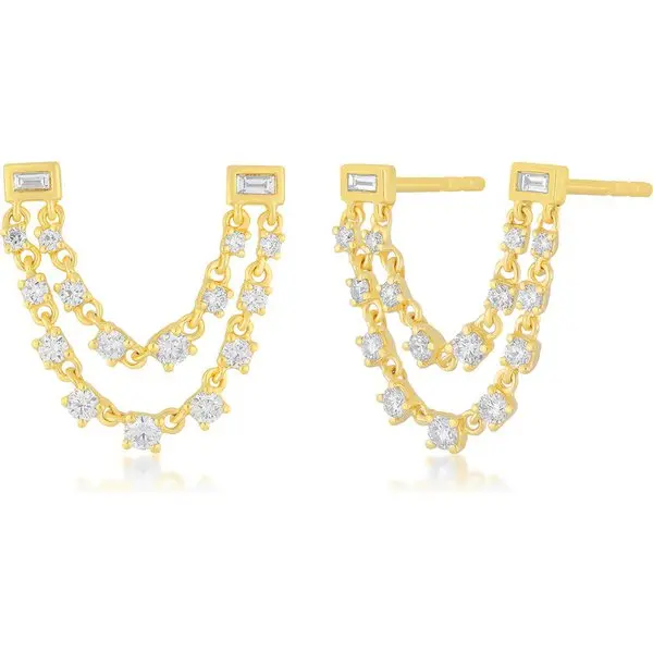 Ef Collection Diamond Chain Double Stud Earrings - Yellow Gold