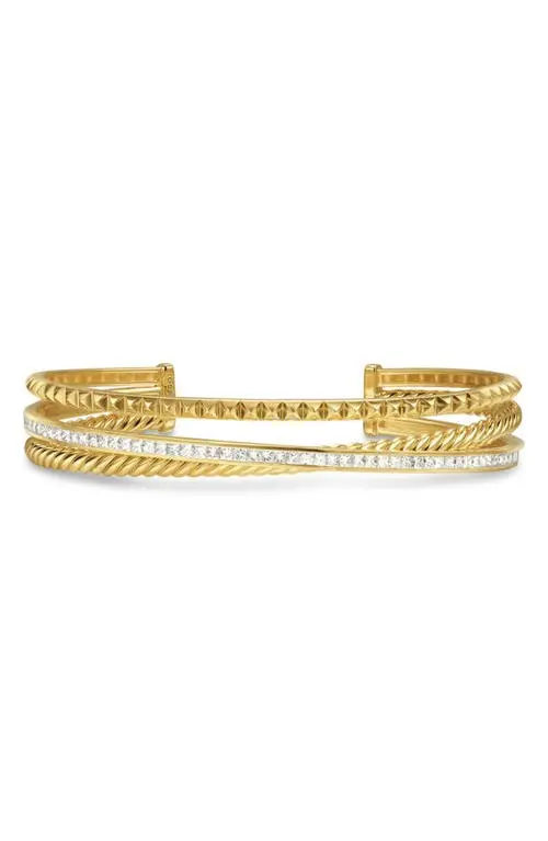 David Yurman Crossover Trio Cuff Bracelet With Diamonds - 18k Gold
