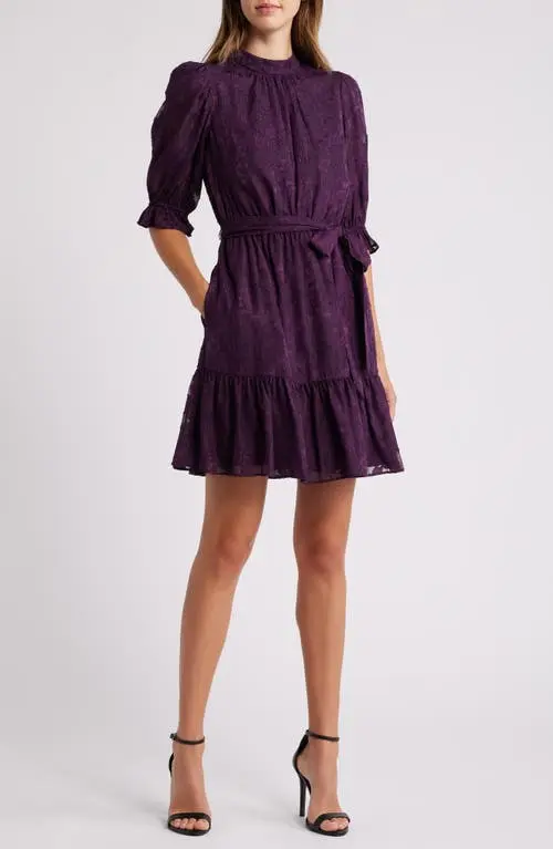 Eliza J Metallic Floral Chiffon Cocktail Dress In Plum - 70% Off |  Editorialist