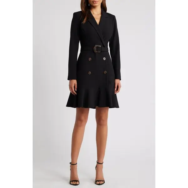 Eliza J Long Sleeve Belted Blazer Dress In Black - 55% Off | Editorialist