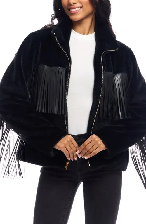 Fabulous Furs Farrah Faux Leather Fringe Faux Fur Jacket - Black
