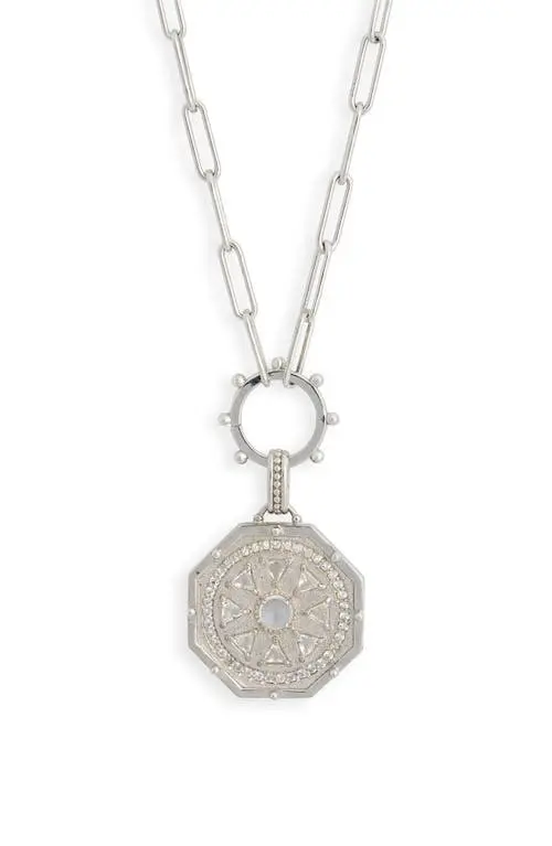 Anzie Deco Moonstone Medallion Pendant Necklace - Silver