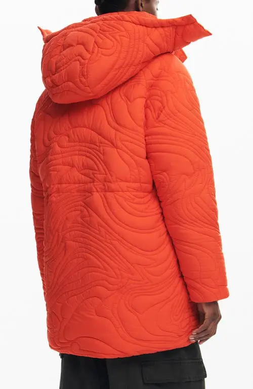 Desigual Aarhus Embroidered Quilted Coat - Orange