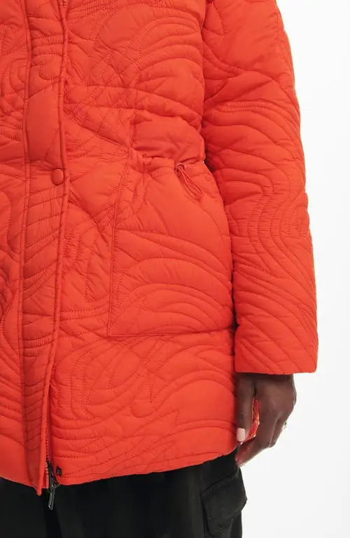 Desigual Aarhus Embroidered Quilted Coat - Orange