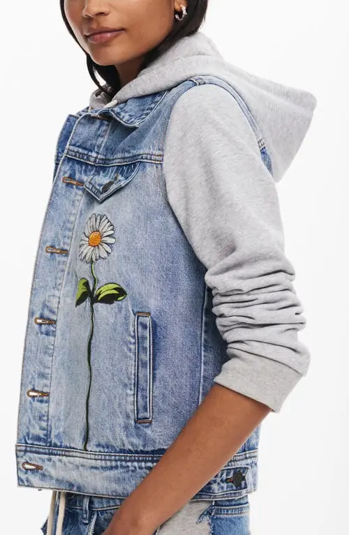 Desigual Mixed Media Denim & Cotton Fleece Hoodie