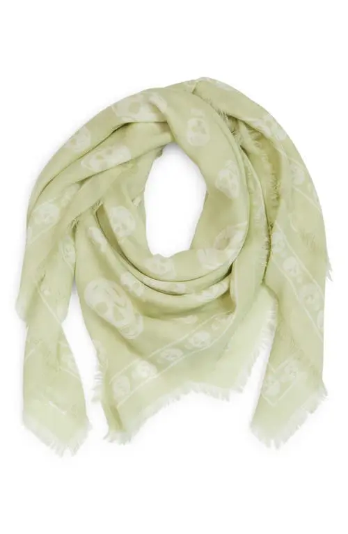 Alexander McQueen Skull Print Wool Fringe Scarf - Oyster/ Ivory