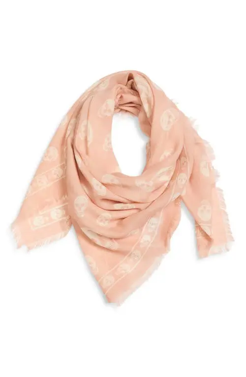 Alexander McQueen Skull Print Wool Fringe Scarf - Powder