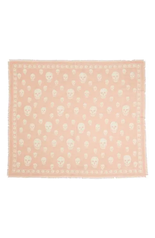 Alexander McQueen Skull Print Wool Fringe Scarf - Powder