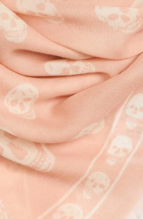 Alexander McQueen Skull Print Wool Fringe Scarf - Powder