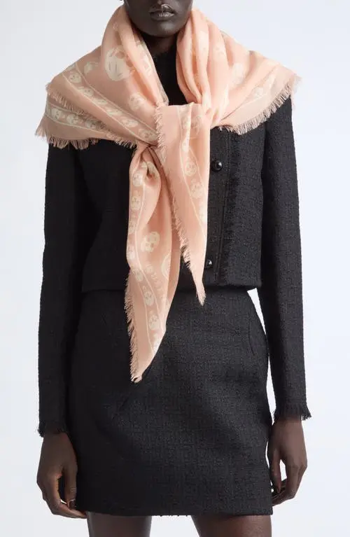 Alexander McQueen Skull Print Wool Fringe Scarf - Powder
