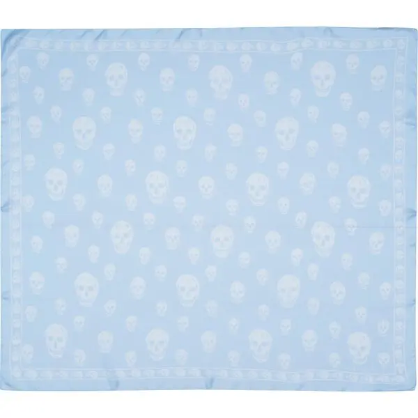 Alexander McQueen Skull Print Silk Scarf - Iceblue/white