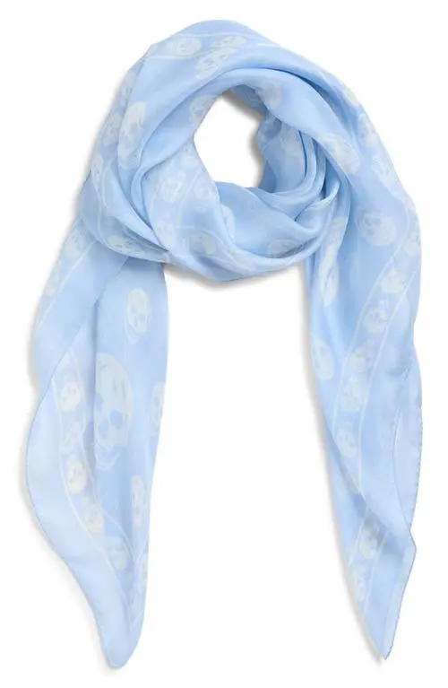 Alexander McQueen Skull Print Silk Scarf - Iceblue/white