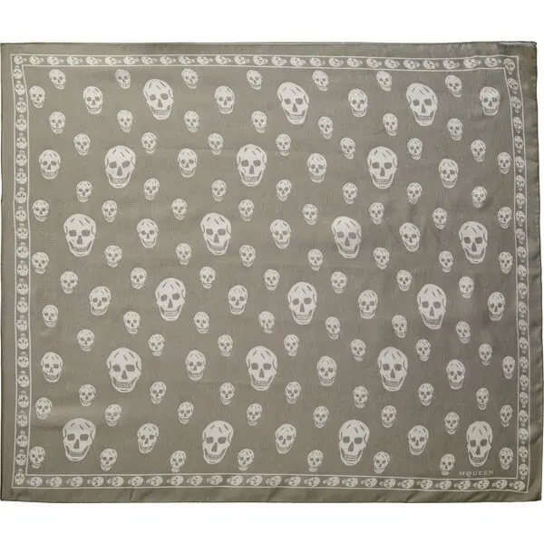 Alexander McQueen Skull Print Silk Scarf - Olive