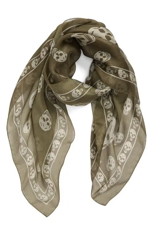 Alexander McQueen Skull Print Silk Scarf - Olive