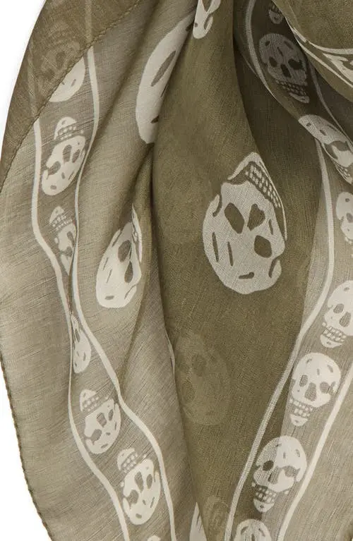 Alexander McQueen Skull Print Silk Scarf - Olive