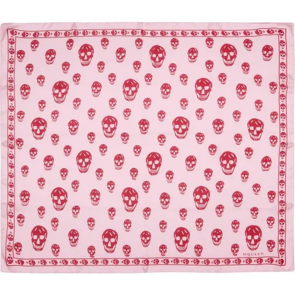 Alexander McQueen Skull Print Silk Scarf - Powder Pink/raspberr