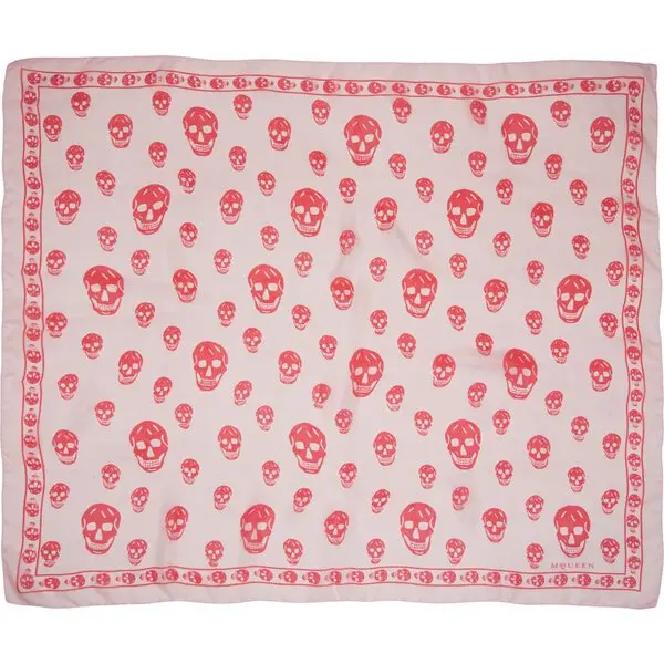 Alexander McQueen Skull Print Silk Scarf - Rose/ Red