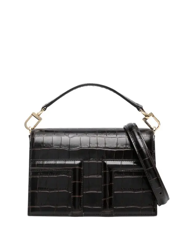TOTEME Mini T-flap Croc-embossed Bag - Brown