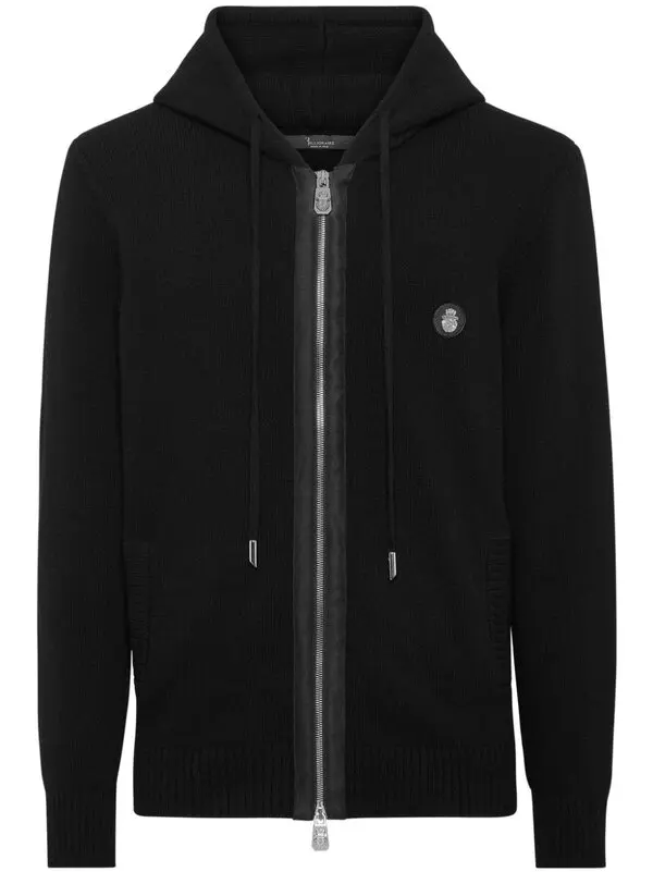 BILLIONAIRE Knitted Wool Hoodie - Black