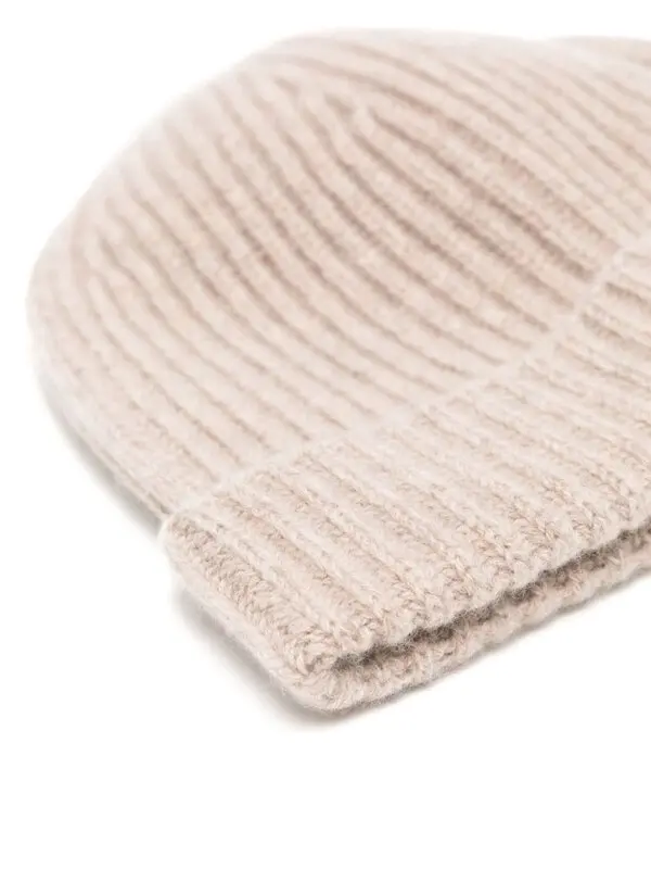 N.peal Cashmere Ribbed Beanie - Neutrals