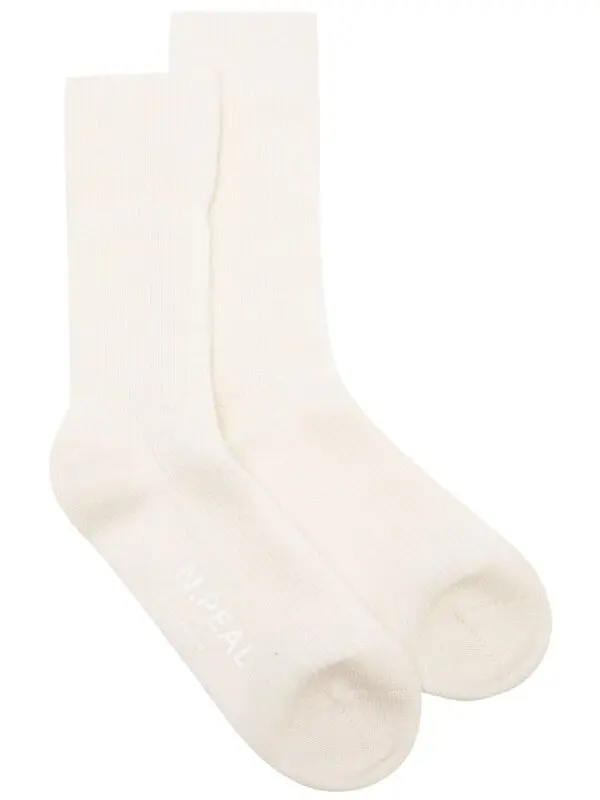 N.peal Rib-knit Cashmere Socks - White