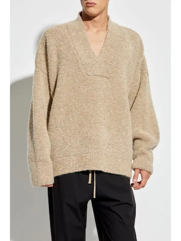 Fear Of God Logo-appliqué V-neck Sweater - Neutrals