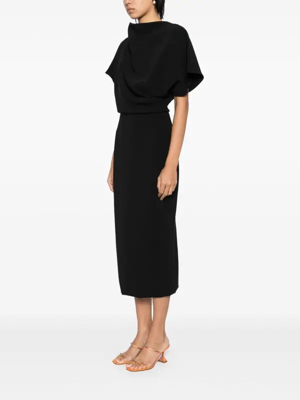 Amsale Draped Midi Dress - Black