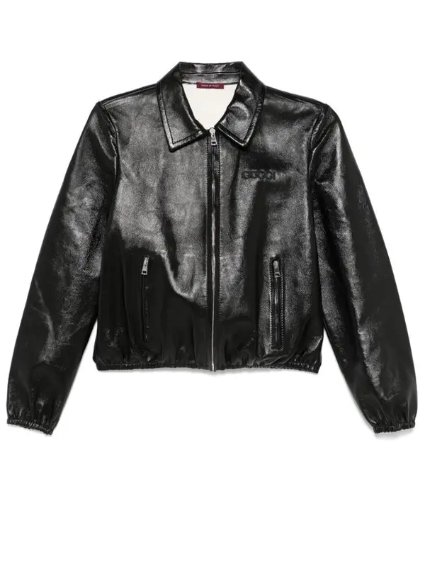 GUCCI Leather Single Jacket black サイズ48 Gucci Black Web-Detail