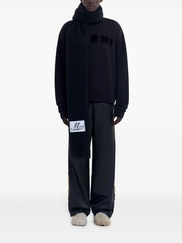 Marni Brushed Alpaca-blend Scarf With Fringes - Black