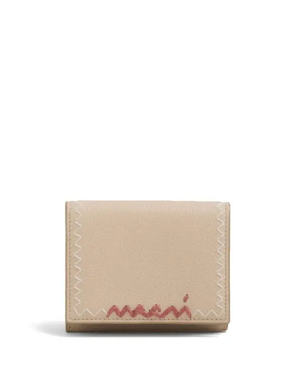 Marni Logo-embroidered Leather Wallet - Neutrals