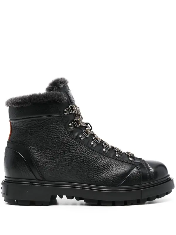 Santoni Shearling-trim Leather Boots - Black