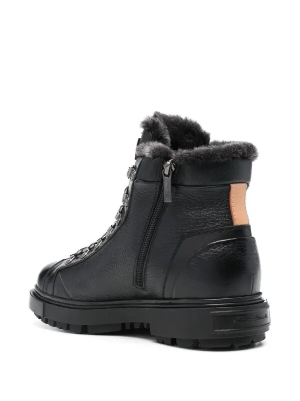 Santoni Shearling-trim Leather Boots - Black