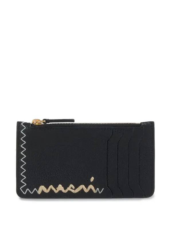 Marni Logo-embroidered Leather Card Case - Black