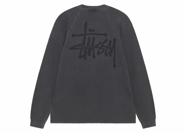 StÜssy Raglan Thermal Long Sleeve Crew - Washed Black