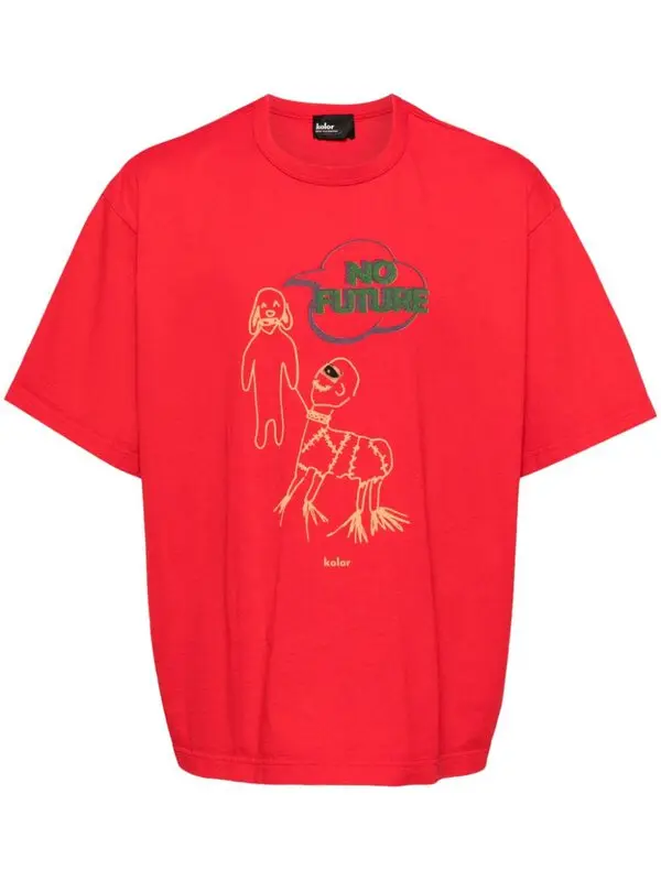 Kolor Graphic-Print Cotton T-Shirt In Red - 40% Off | Editorialist