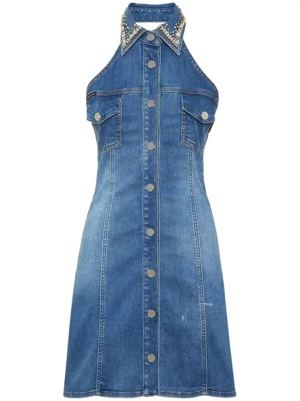 Philipp Plein Crystal-embellished Denim Mini Dress