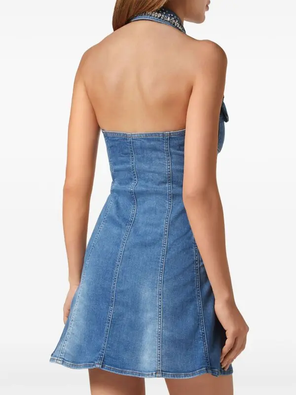Philipp Plein Crystal-embellished Denim Mini Dress