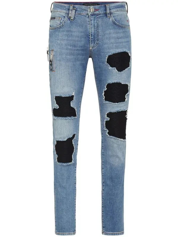 Philipp Plein Ripped Skinny-fit Jeans - Blue