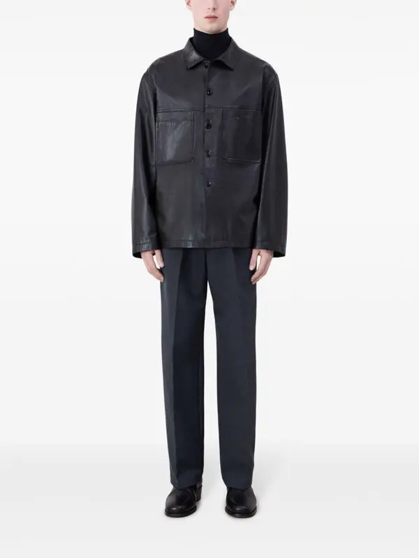 Lemaire Stand Collar Leather Jacket - Brown | Editorialist