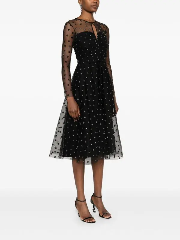 NISSA Polka Dot Tulle Overlay Midi Dress