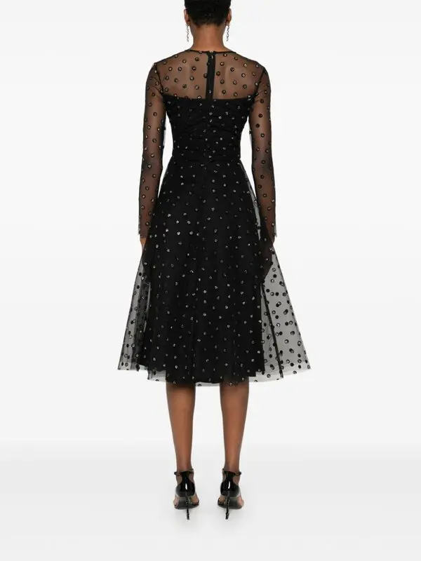NISSA Polka Dot Tulle Overlay Midi Dress