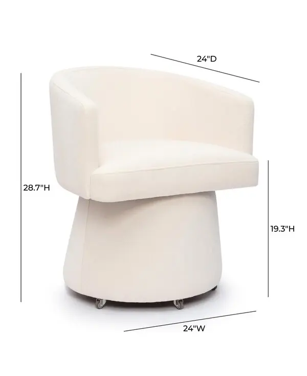 TOV FURNITURE Kristen Upcycled Chenille Rolling Desk Chair - Cream