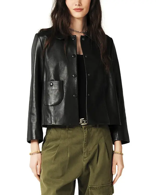 Ba&sh Leather Collared Jacket - Black Leather
