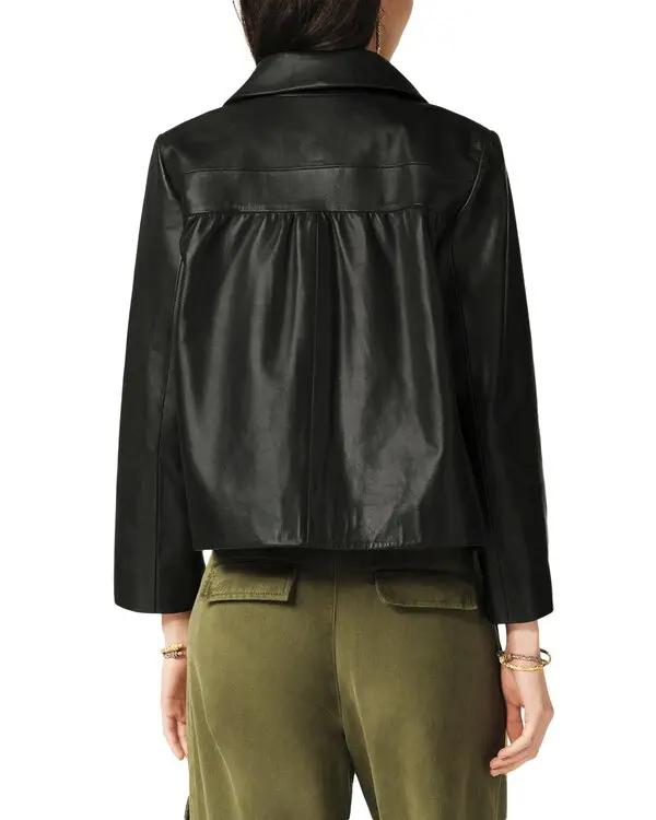 Ba&sh Leather Collared Jacket - Black Leather