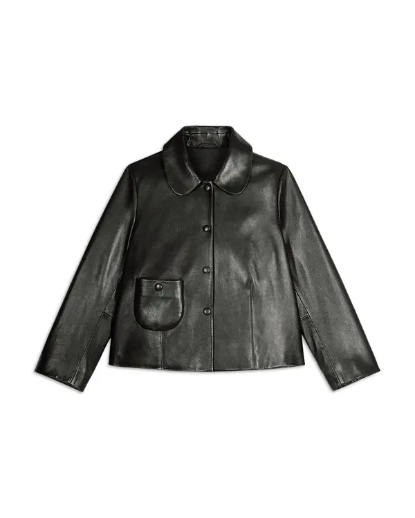 Ba&sh Leather Collared Jacket - Black Leather