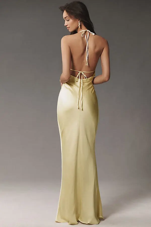 Bhldn Saylor Cowl-Neck Satin Maxi Dress In Light Yellow - 55% Off |  Editorialist
