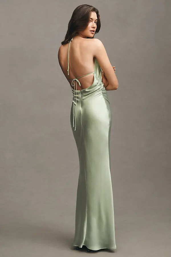 Bhldn Saylor Cowl-neck Satin Maxi Dress - Sage