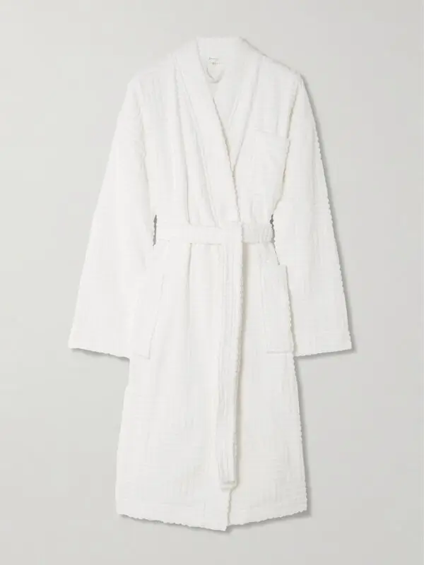 Skin Serenity Belted Organic Cotton-jacquard Robe - White