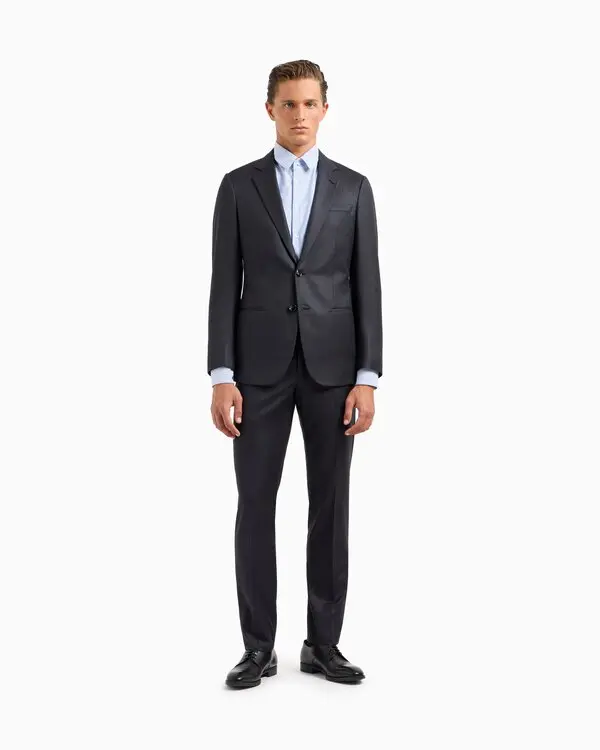 Giorgio Armani Manhattan Line Virgin-wool Single-breasted Suit With A Micro-check Motif - Black